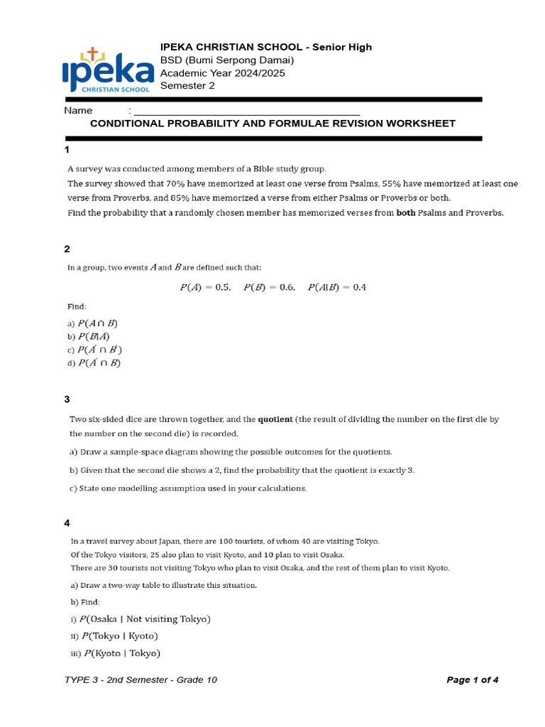 s1 Revision Conditional Probability | PDF