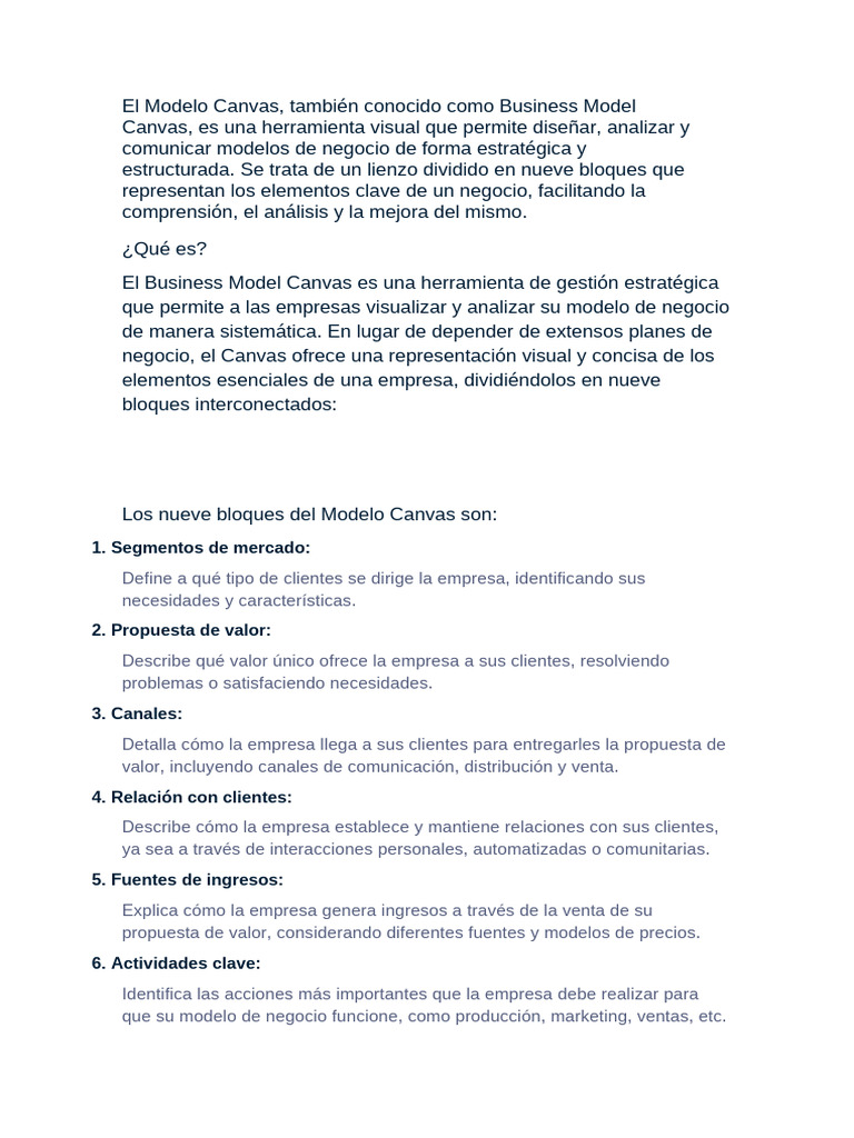 Los Nueve Bloques Del Modelo Canvas Son | PDF | Gestión estratégica ...