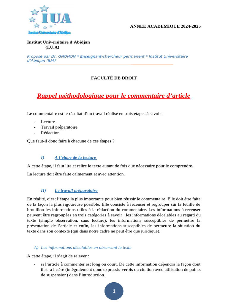 Méthodologie du commentaire d'article juridique | PDF | Phrase | Sujet ...