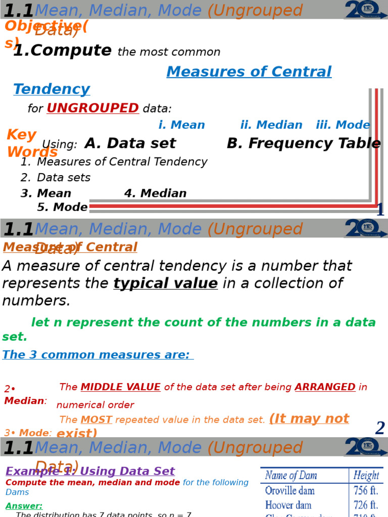 Mean, Median, Mode of Ungrouped Data | PDF | Mean | Median