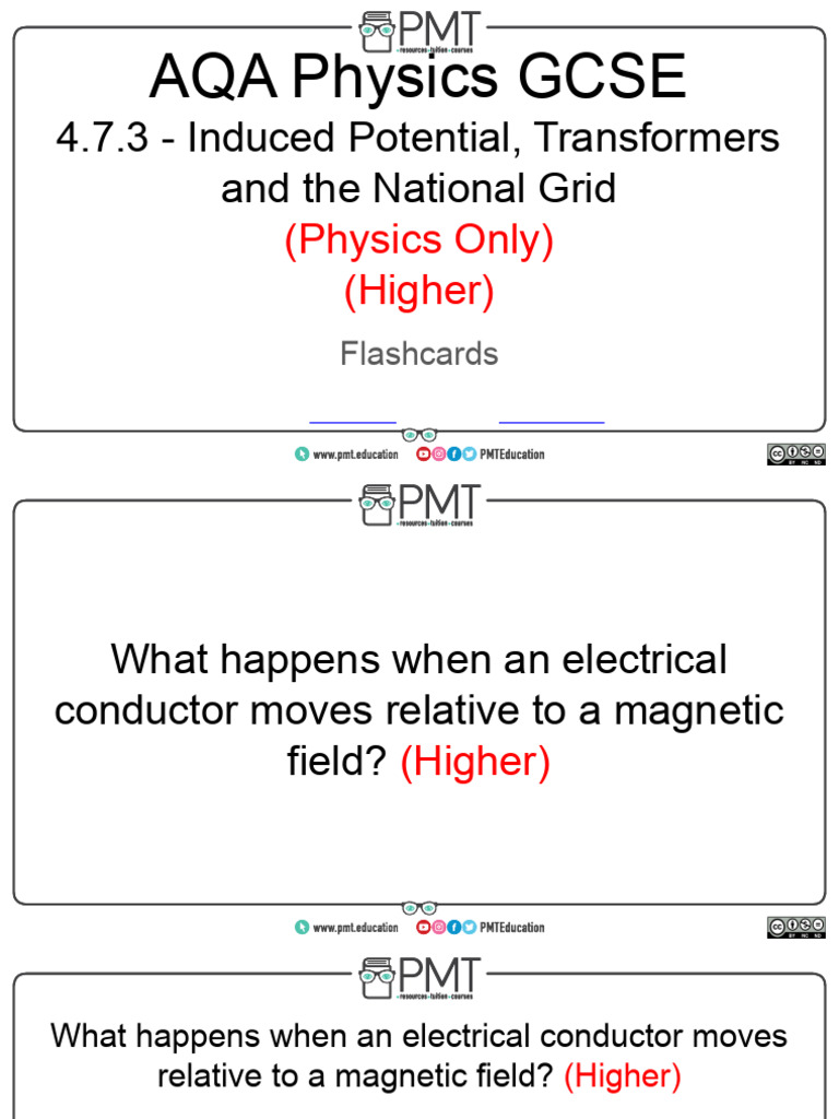 Flashcards - 7.3 Induced Potential, Transformers and The National Grid ...