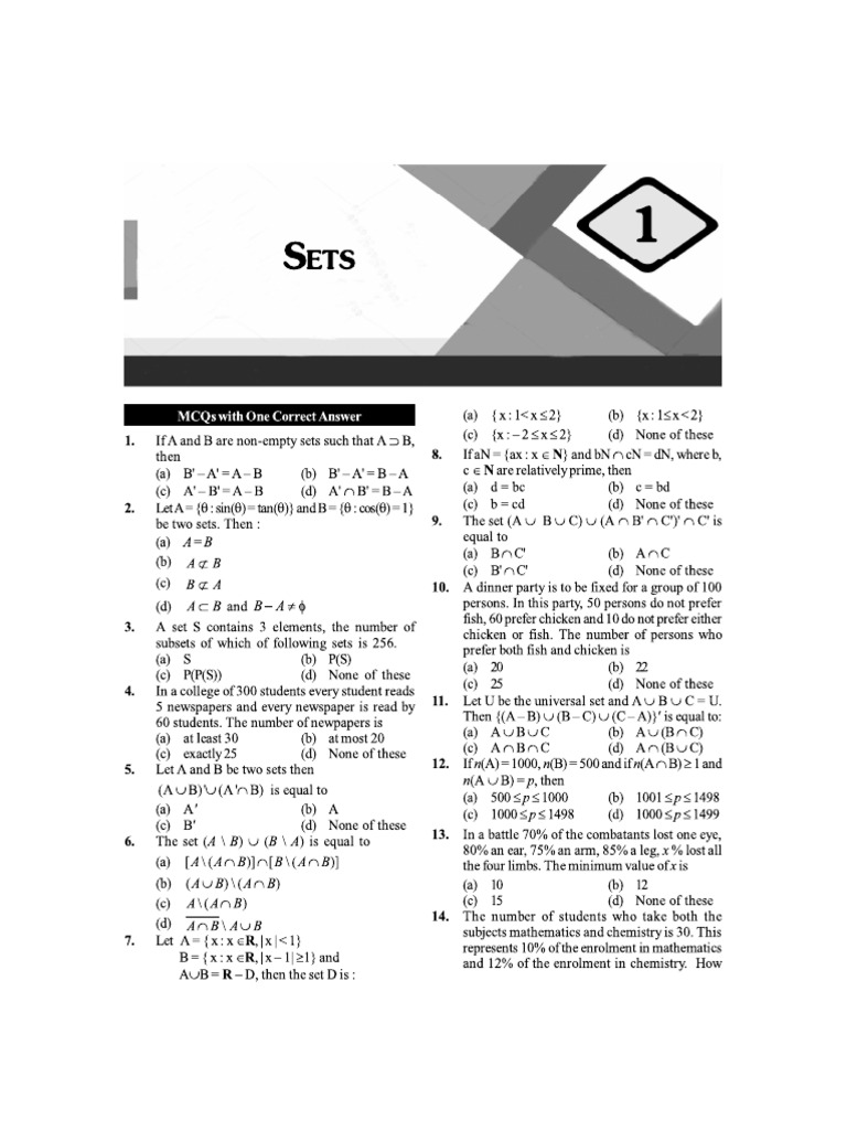 Set Theory Practise Questions | PDF
