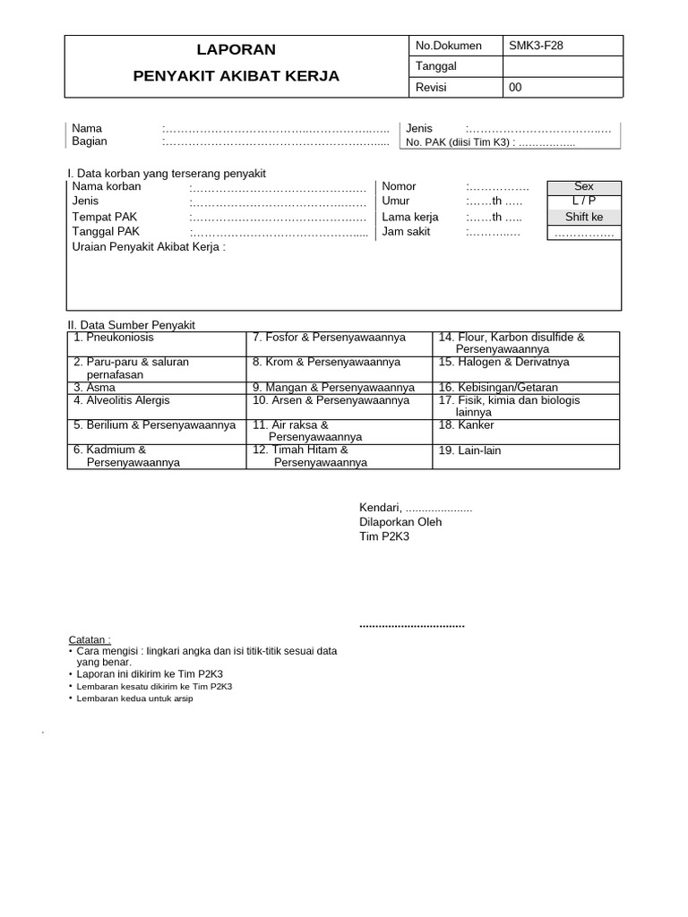 Laporan Penyakit Akibat Kerja ATN | PDF
