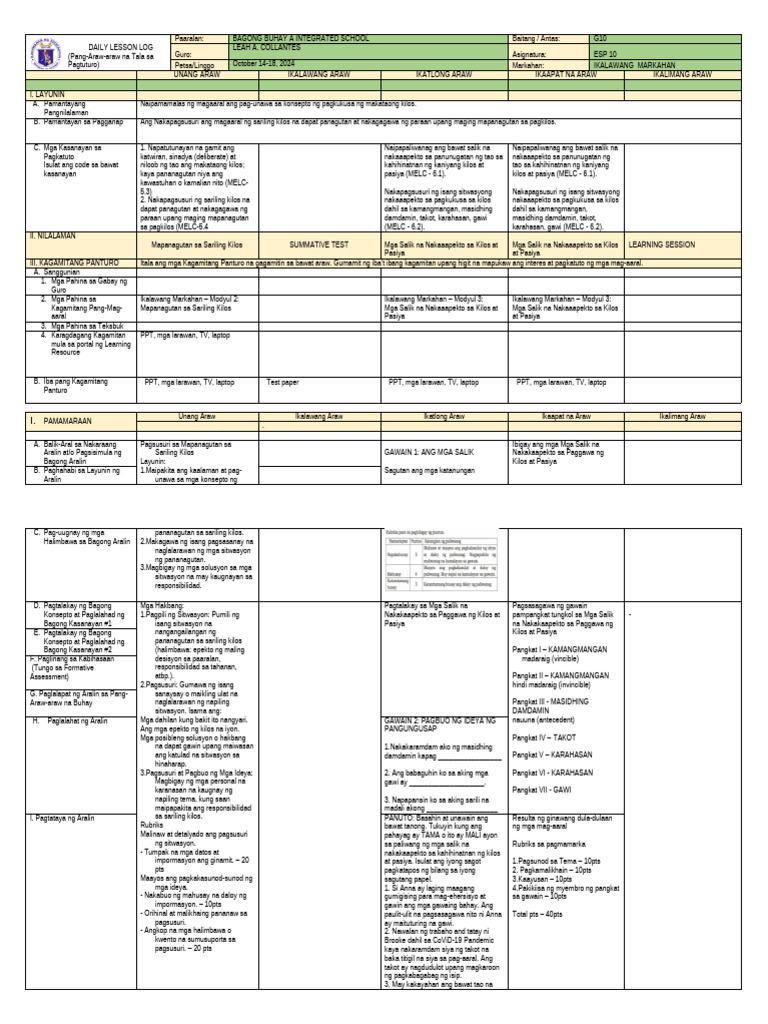 Esp 10 Oct 14-18, 2024 | PDF