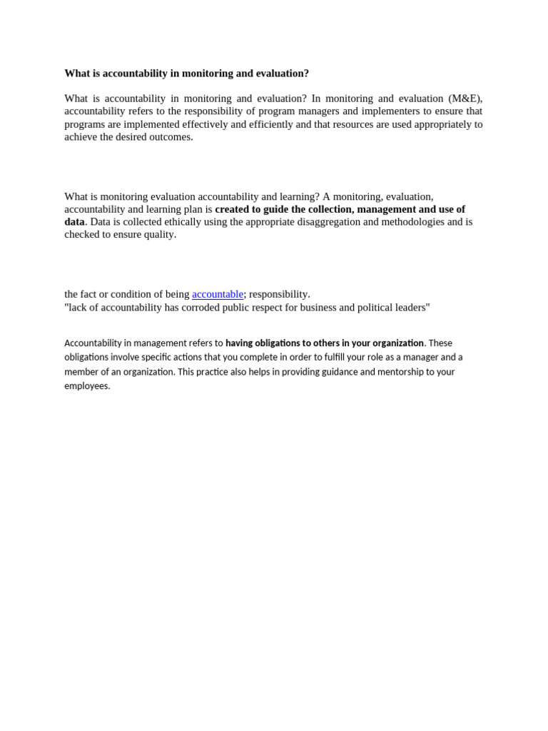 Accountability in Monitoring and Evaluation | PDF | Evaluation ...