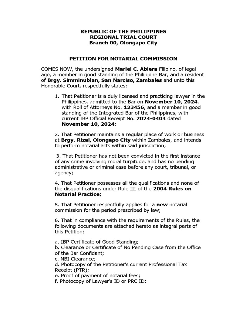 Petition For Notarial Commission | PDF | Notary Public | Public Law