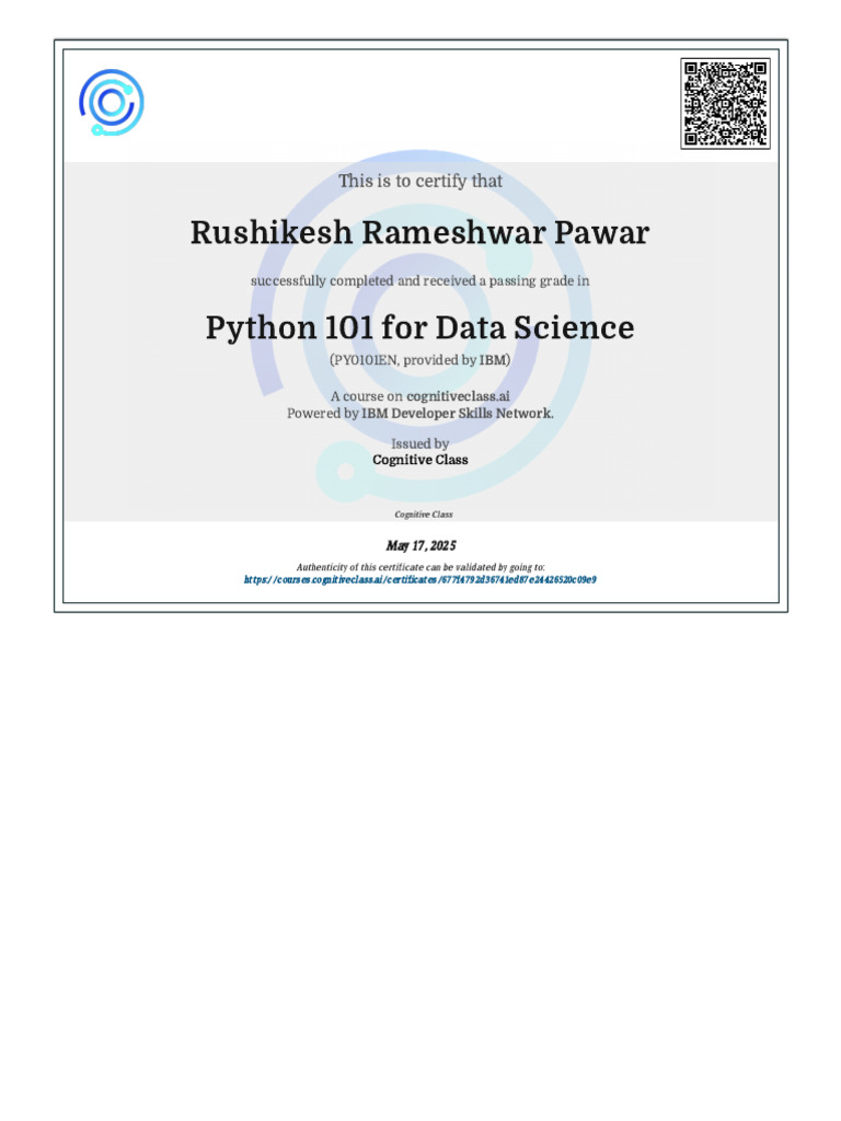 IBM PY0101EN Certificate - CognitiveClass | PDF