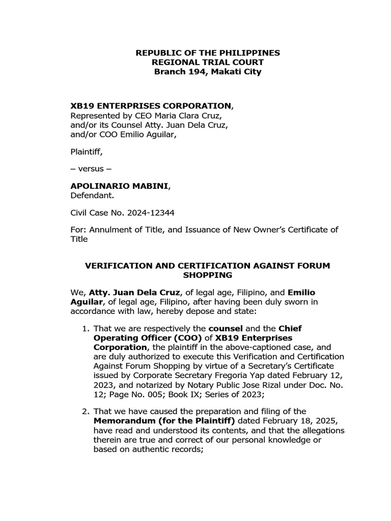 Verification and Certification of Non-Forum Shopping PDF | PDF ...