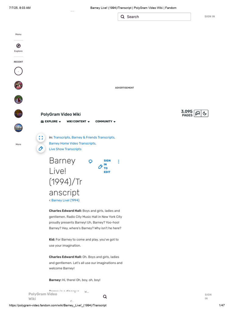 Barney Live! 1994 Transcript | PDF | Hypertext | Websites