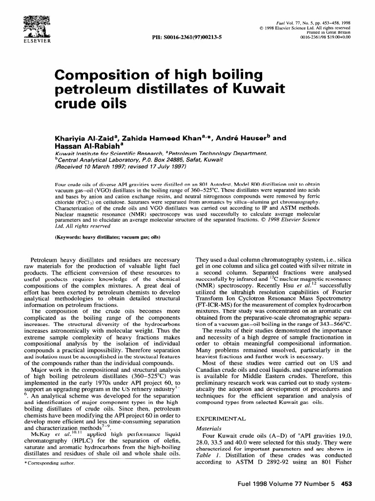 Composition of Kuwait Crude Oil Distillates | PDF | Petroleum ...