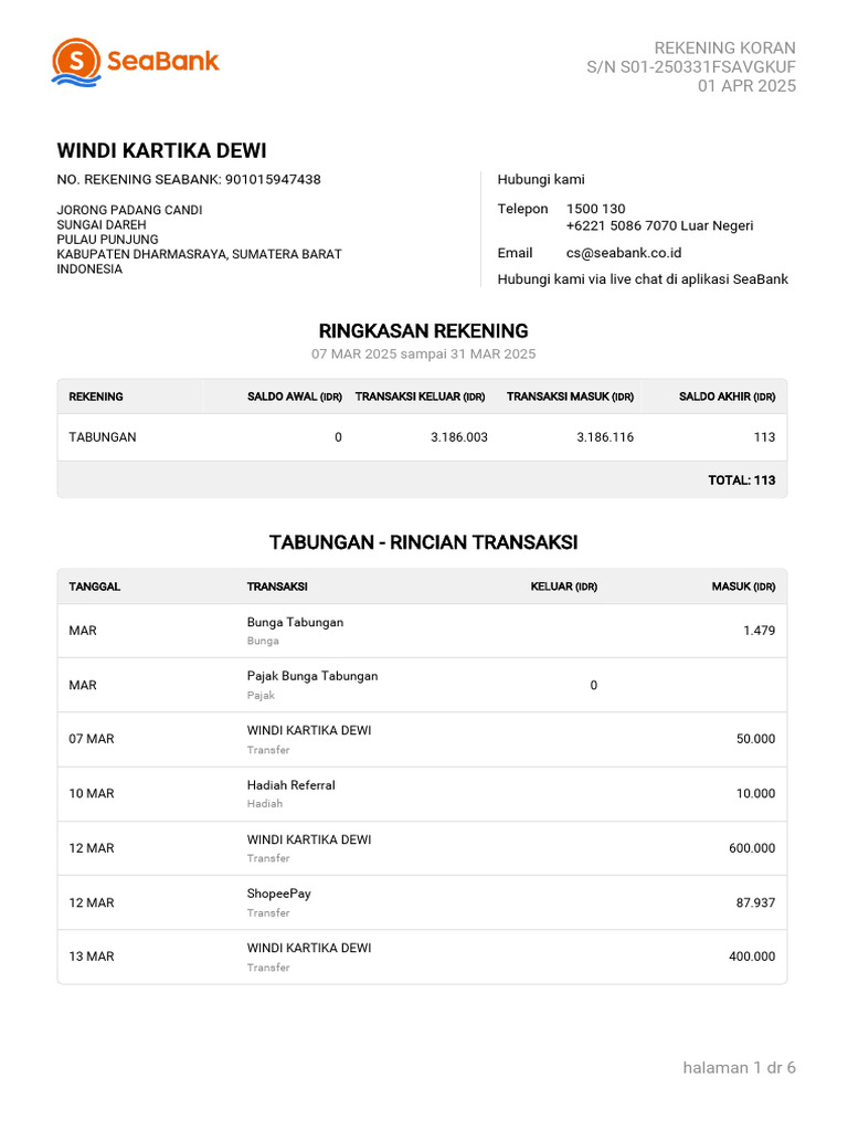 Seabank Statement 20250426 | PDF