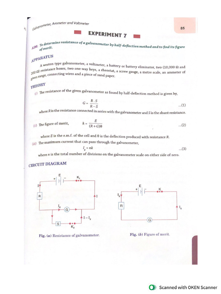 To Determine Resistance of Galvanometer by Half Deflection Experiment 5 and To Determine The ...