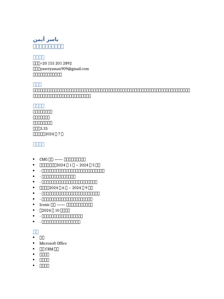 Yasser Ayman 中文简历 | PDF