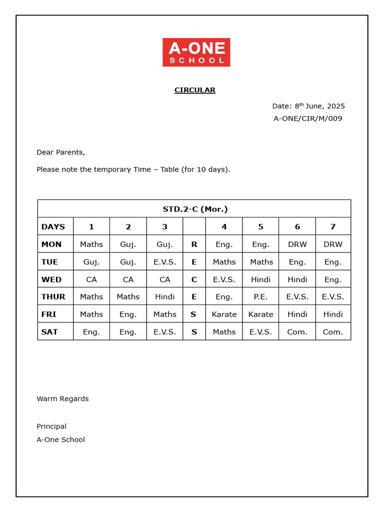 Temporary Time Table 2c 2025-26 | PDF