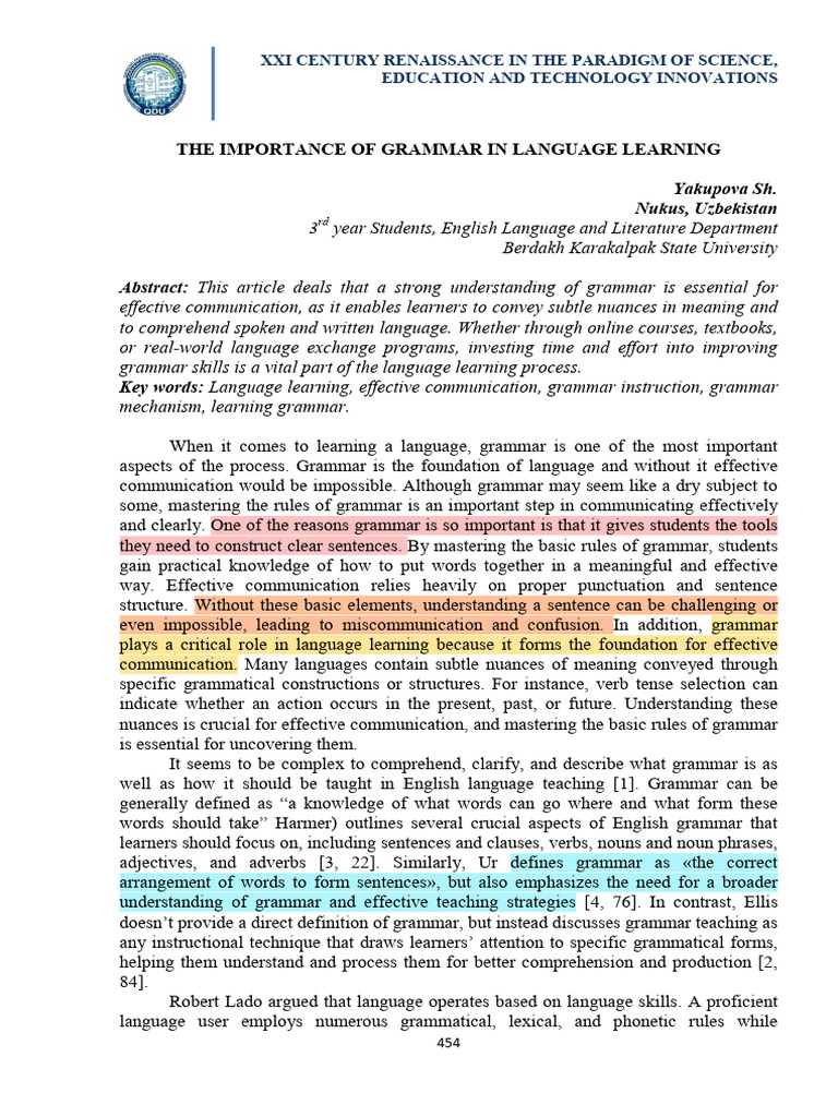 The Importance of Grammar in Language Learning | PDF | Word | Grammar
