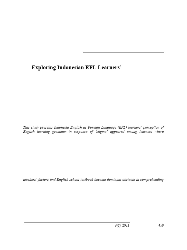 Exploring Indonesian EFL Learners' Perception of | PDF | English As A ...