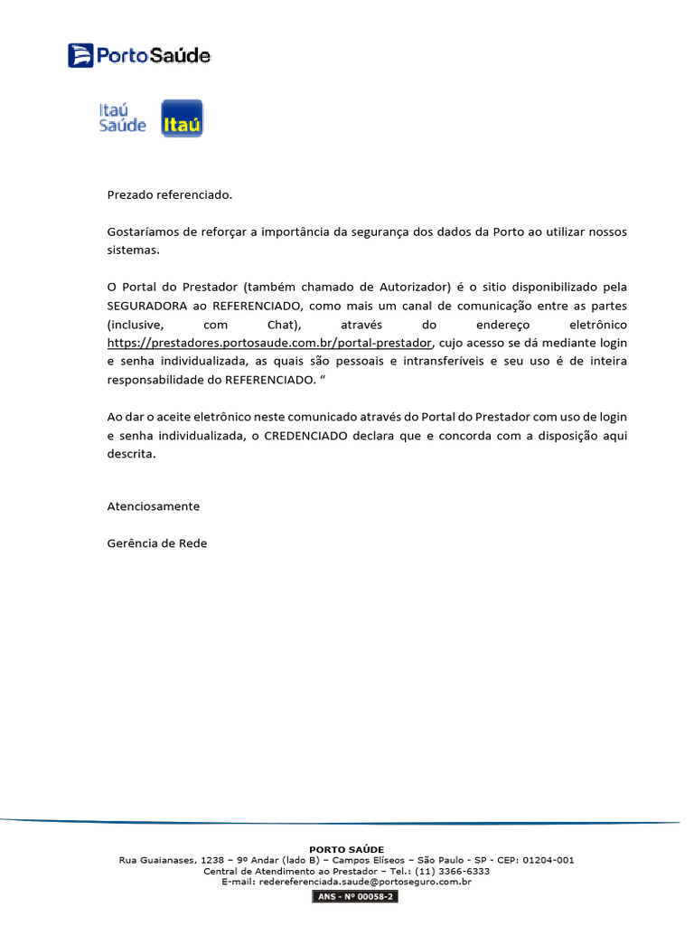 Carta - Login de Acesso Portal | PDF