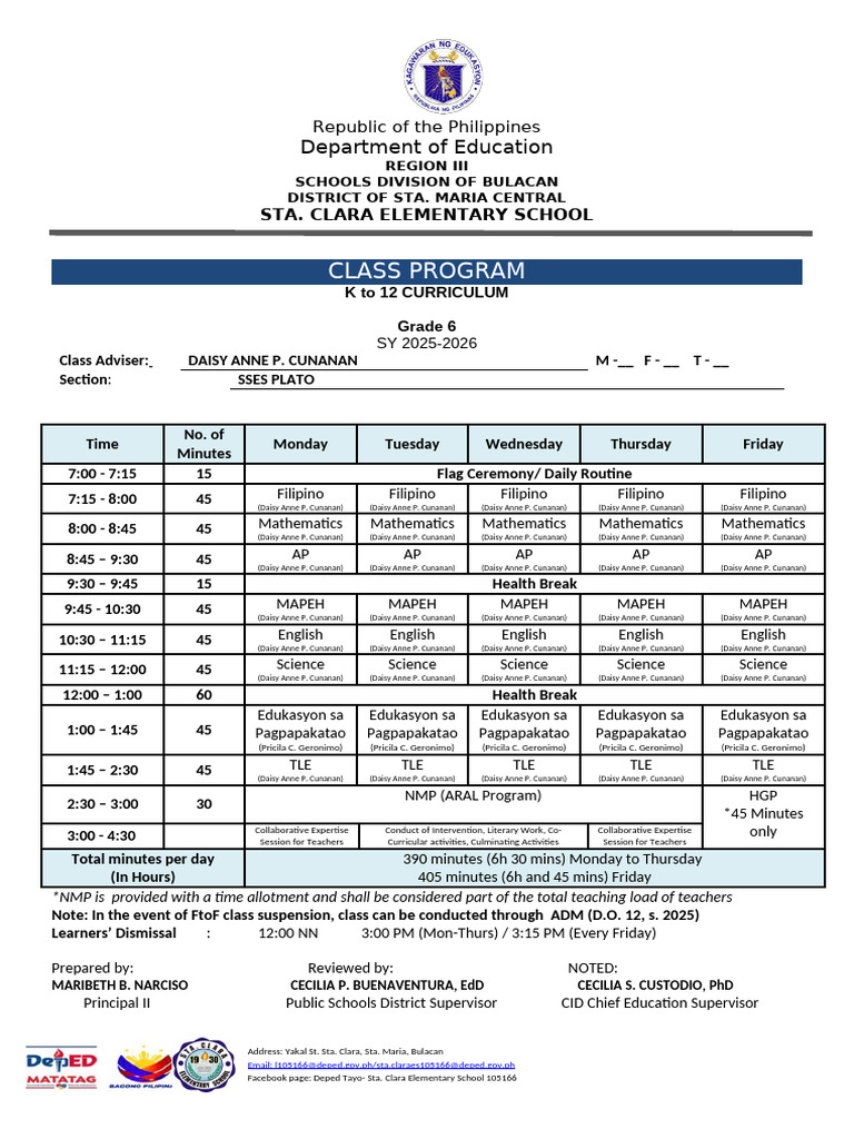 Class Program Grade6 2025 2026 | PDF | Asia | Southeast Asia