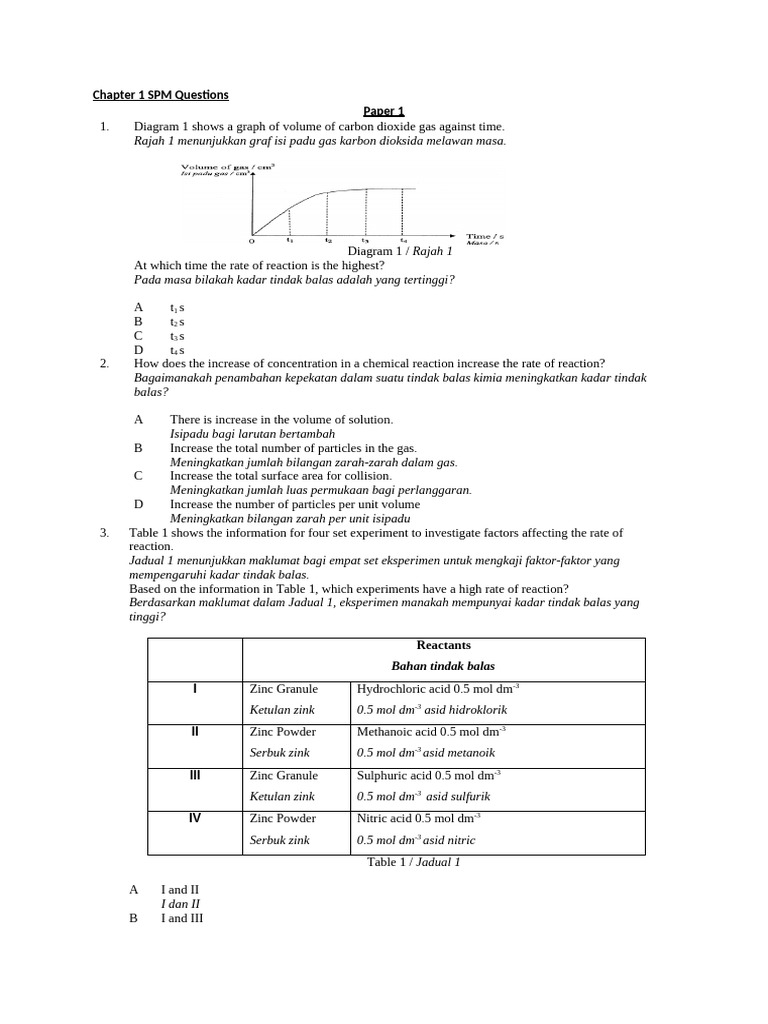 Rate of Reaction SPM Questions | PDF | Chemistry | Physical Chemistry