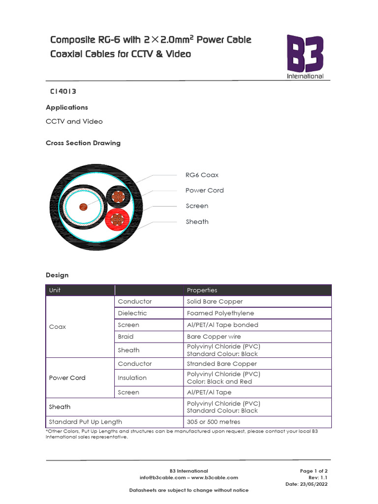 b3 International Tds c14013 Rg6 With Power Cords PVC Coax Cables v11 895 769 | PDF | Coaxial ...