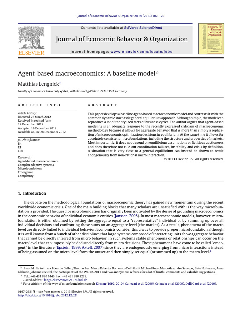 Jebo 2013 Agent Based Macroeconomics A Baseline Model | PDF | General Equilibrium Theory ...