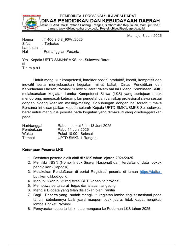 Surat Pemanggilan Peserta PDF | PDF