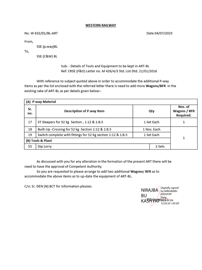 Letter For Extra BFR | PDF