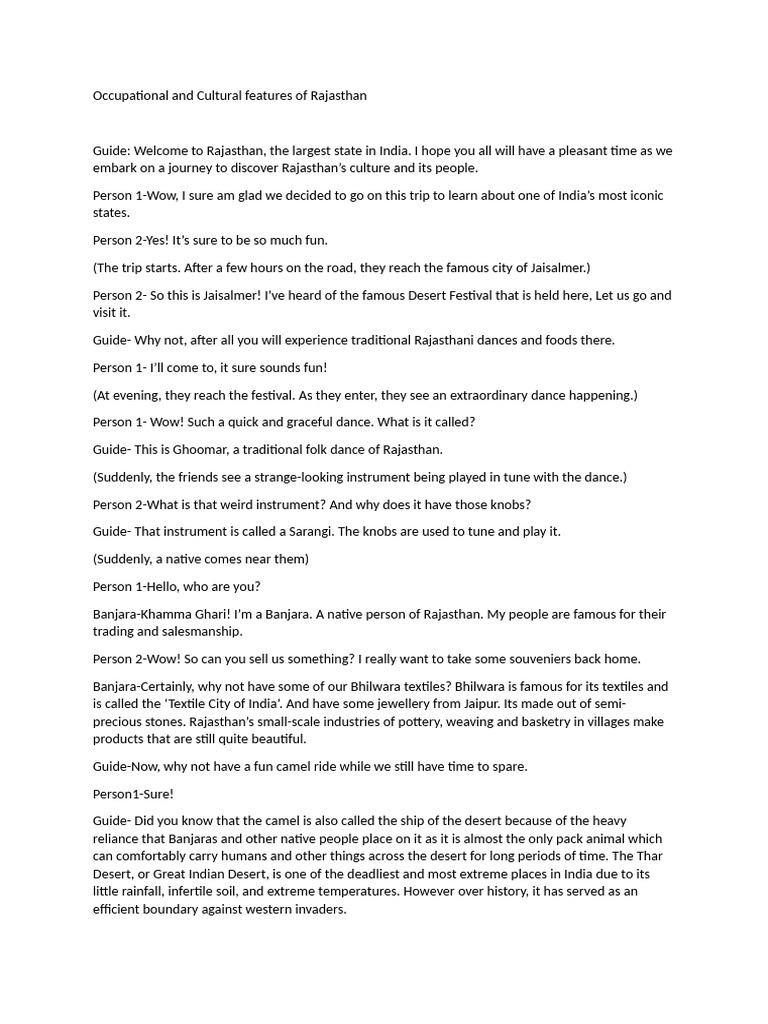 Occupational and Cultural Features of Rajasthan | PDF