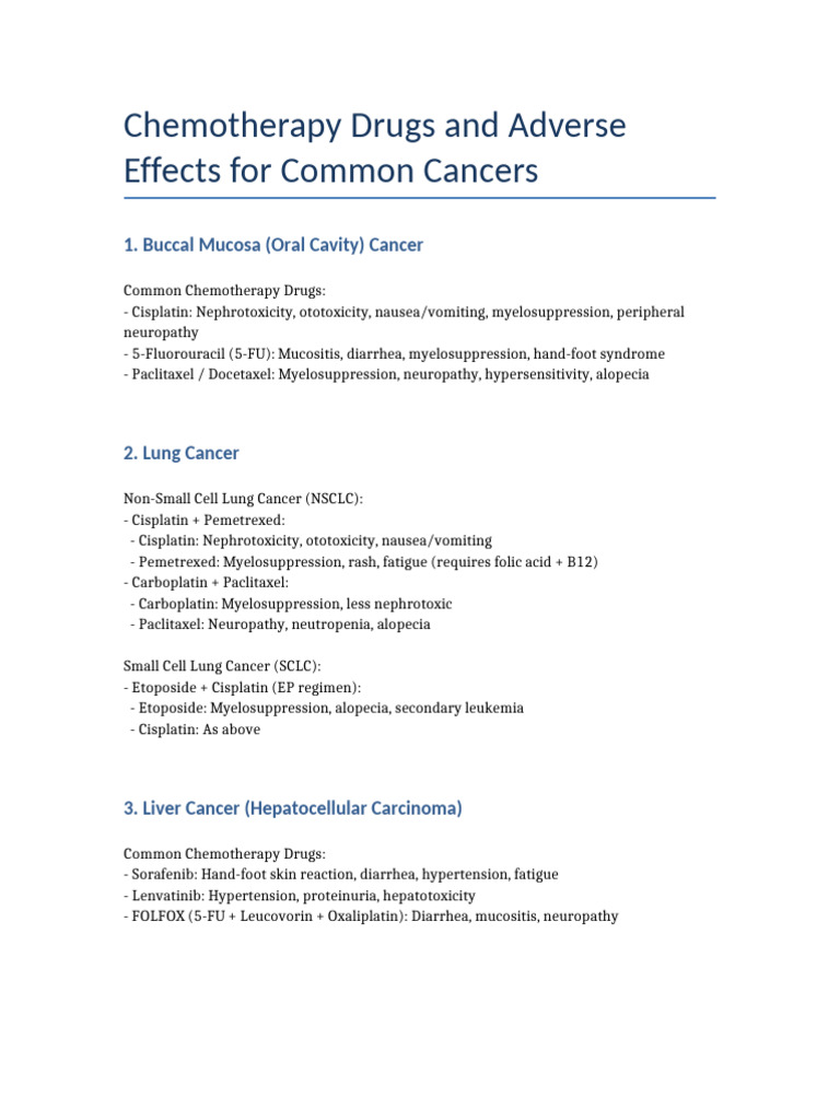Chemotherapy Drugs & Side Effects Guide | PDF | Chemotherapy | Lung Cancer