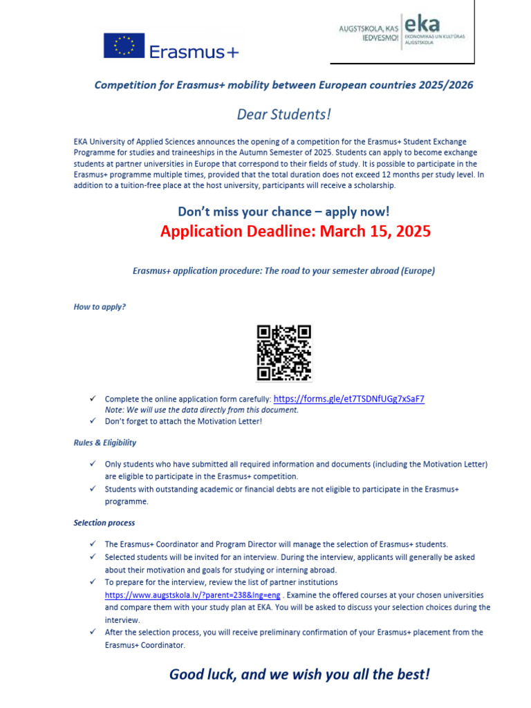 Competition For Erasmus+ Autumn Semester 2025 - 2026 | PDF