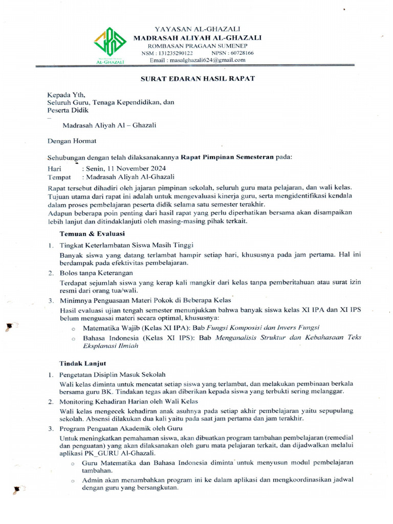 Surat Hasil Rapat Contoh | PDF