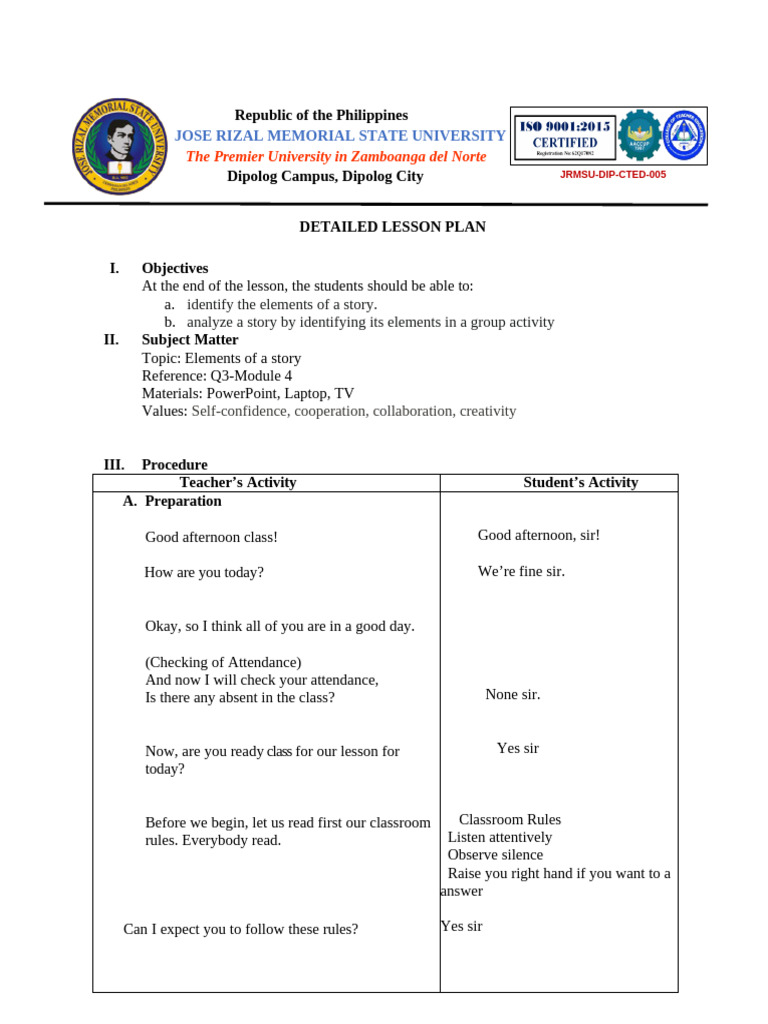Elements of a Story Lesson Plan | PDF
