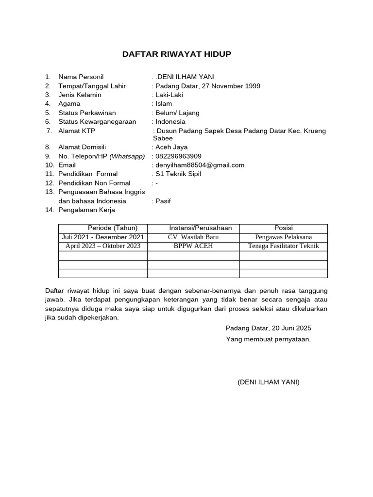 Format Daftar Riwayat Hidup | PDF