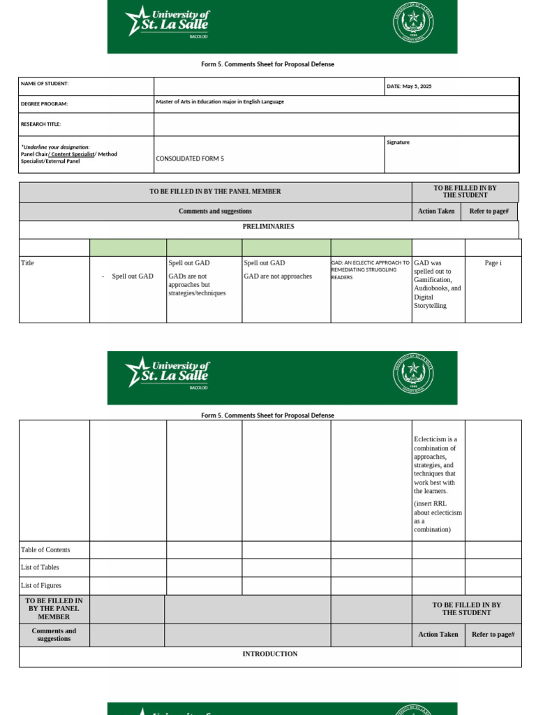 Consolidated Form 5 From Panel Members. SAMPLE | PDF | Methodology ...