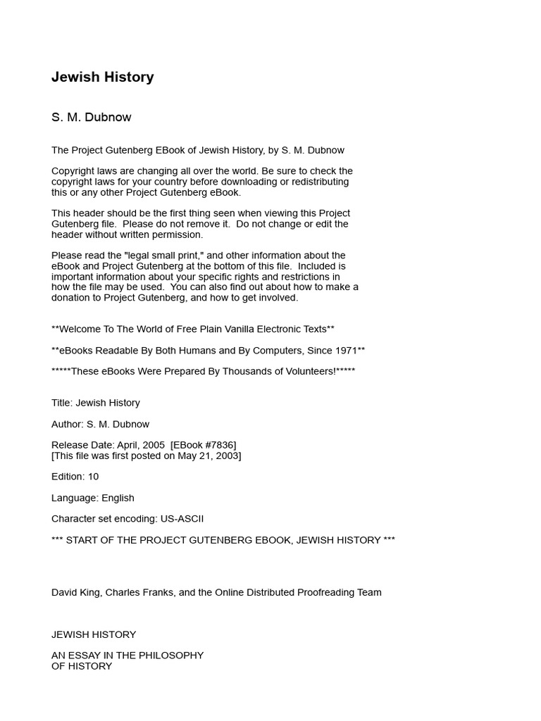 Jewish History: A Philosophical Essay | PDF | Project Gutenberg