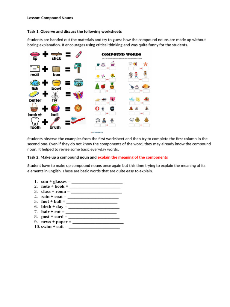 Compound Nouns Worksheet Activity | PDF
