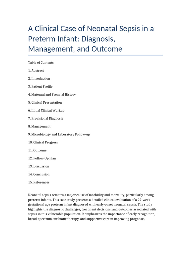 Neonatal Sepsis Case Study | PDF