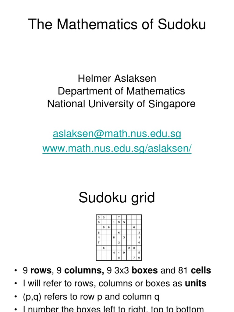 Mathematics of Sudoku | PDF | Recreational Mathematics | Logic