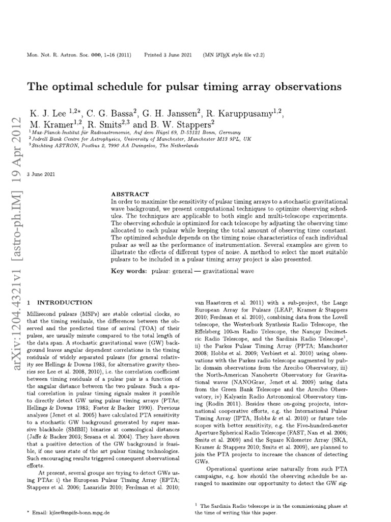 The Optimal Schedule For Pulsar Timing Array Observations | PDF