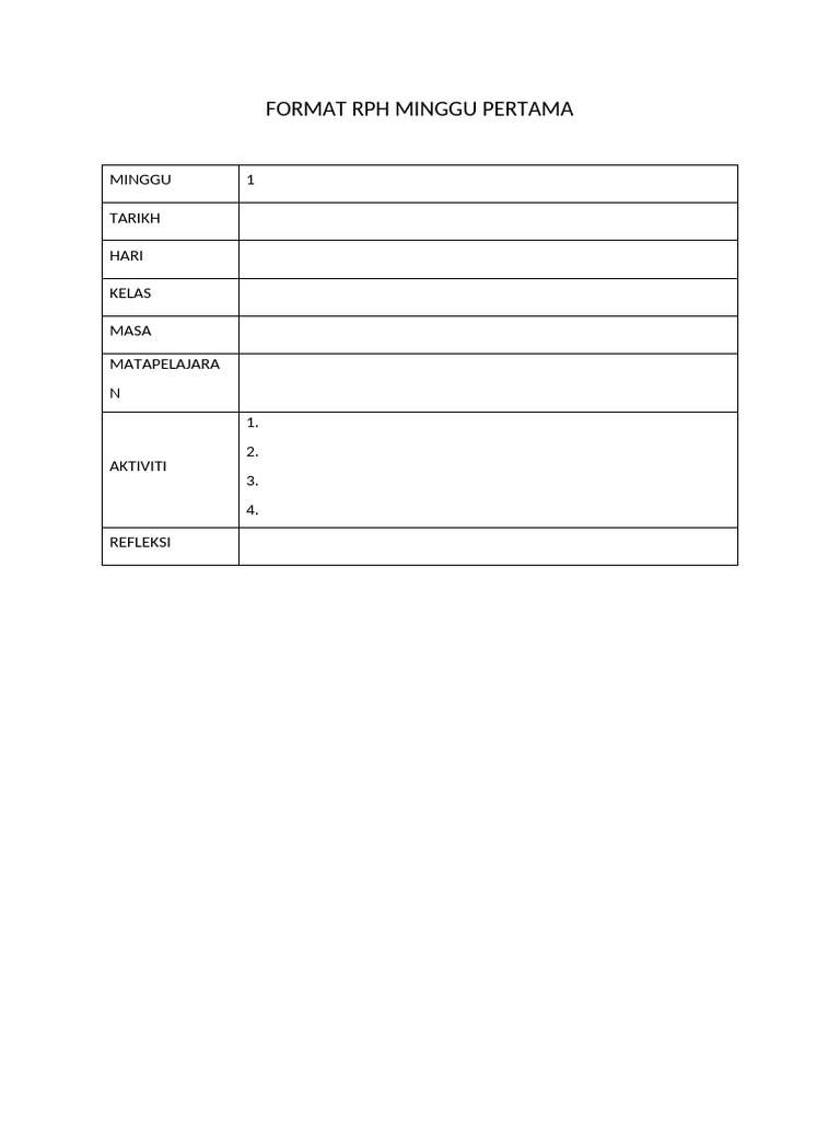 Format RPH Minggu Pertama | PDF