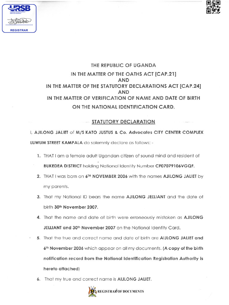 Statutory Declaration 1749733495851 | PDF