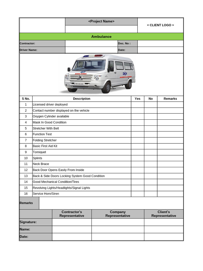 Ambulance Inspection HSE Checklist | PDF