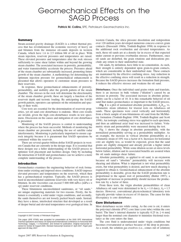 Collins 2007.geomechanical Effects On The SAGD Process | PDF | Oil ...