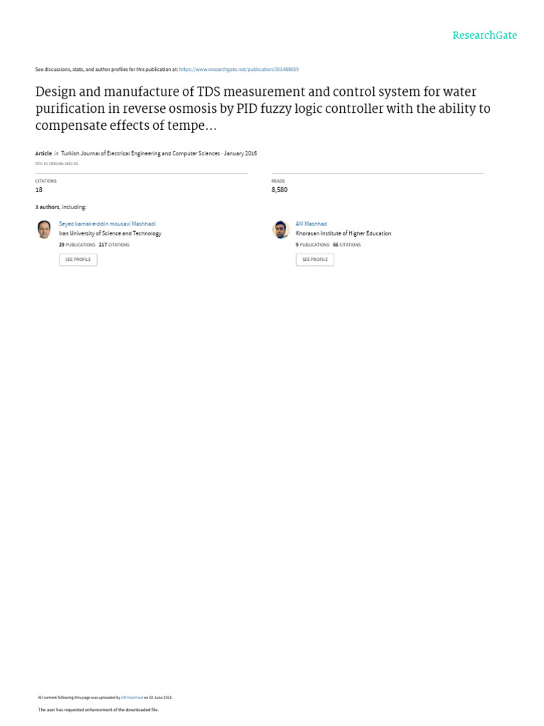 TDS Control System for Water Purification | PDF | Fuzzy Logic | Water