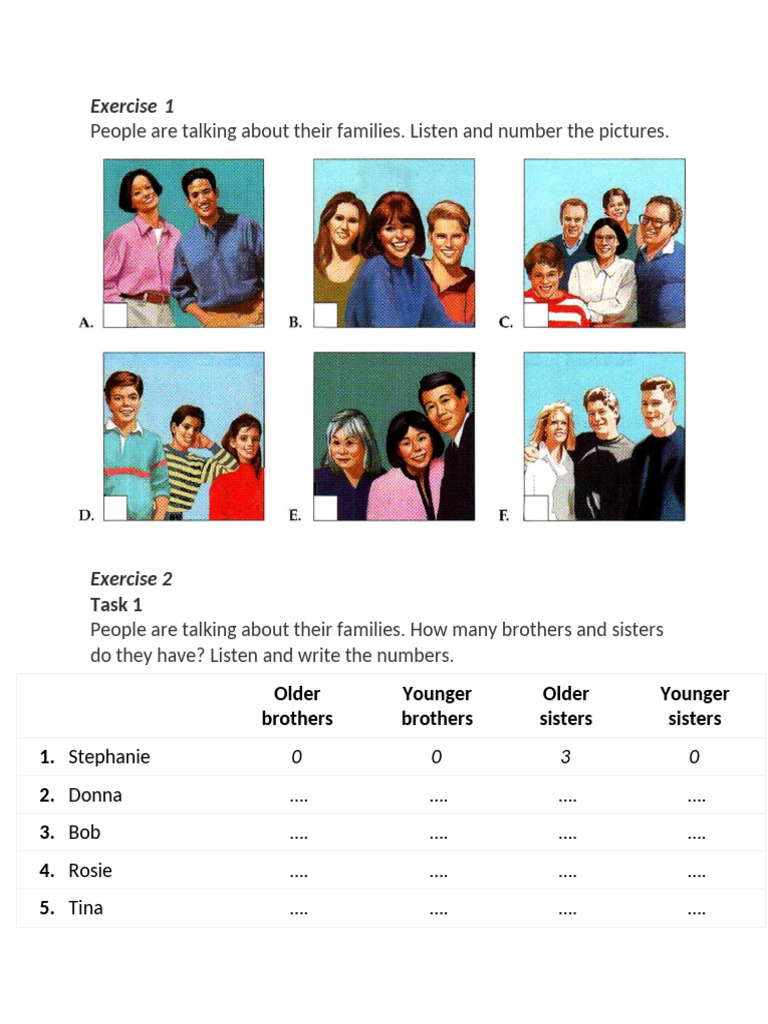 Exercise 1 Listening Family Topic | PDF