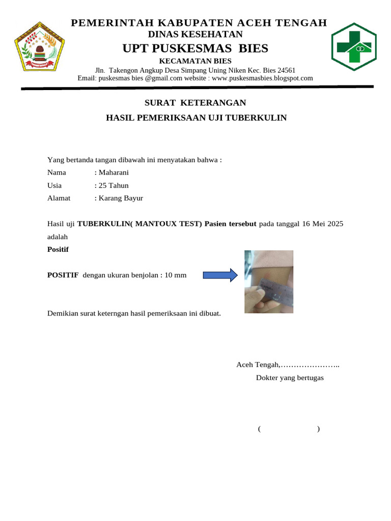 Hasil Uji Tuberkulin Pasien Maharani | PDF