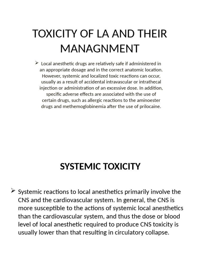 Toxicity of La and Their Managnment | PDF | Medical Treatments ...