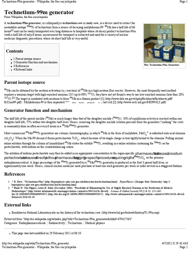 Technetium-99m Generator - Wikipedia, The Free Encyclope | Nuclear ...