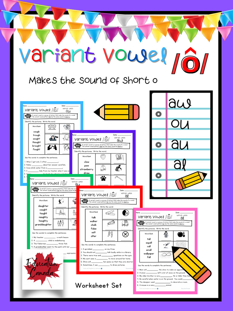 VariantVowelPatternOawouaualFREEWorksheetSet 1 | PDF | Phonetics