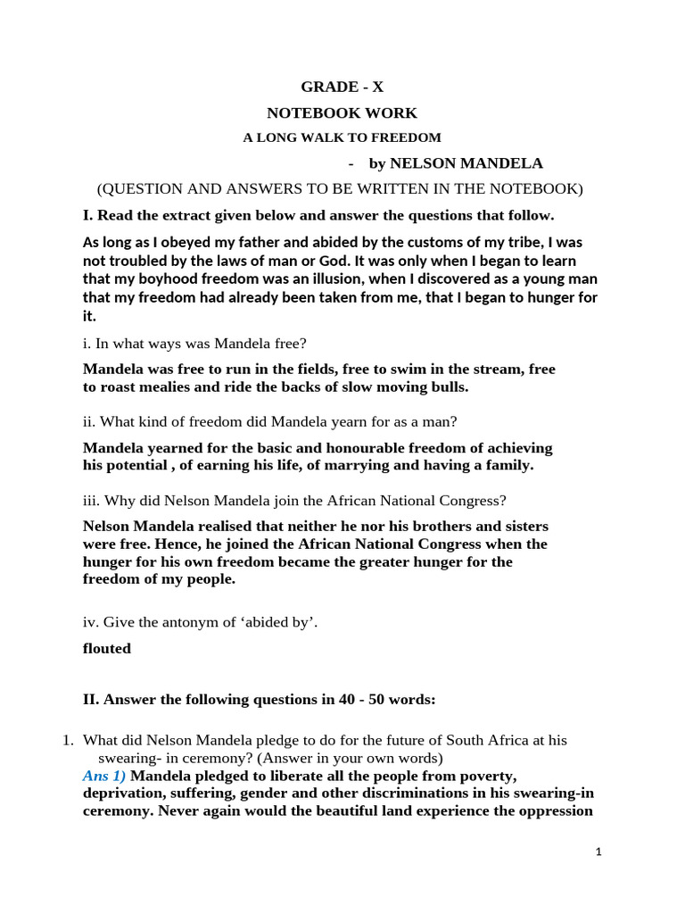 NB - X - Along Walk To Freedom - Answers | PDF | Nelson Mandela